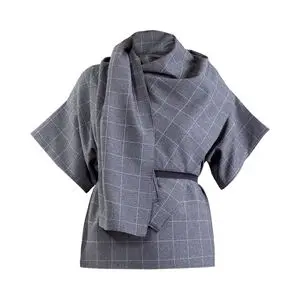 MEEM LABEL Grid Top With Draped Scarf - Black