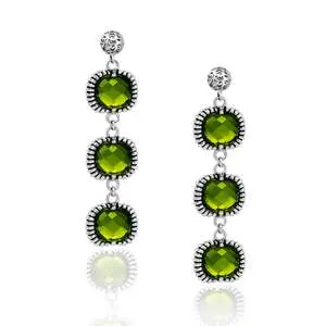 UNALOE Sterling Silver Dangle Earrings With Crystal - Green