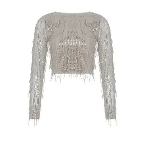 THISISU COLLECTION Sequin Fringe Crop Top
