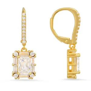KYLIE HARPER Emerald Cut Cz Halo Dangle Earrings - Gold