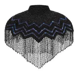 RICHA SHARMA Hand-beaded Sequin And Pearl Fringe Cape Shawl - Black