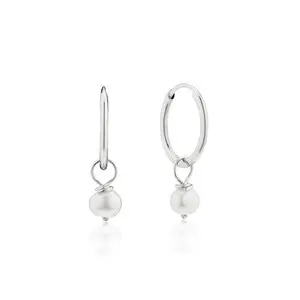 LILY & ROO Small Pearl Drop Hoop Earrings - Silver