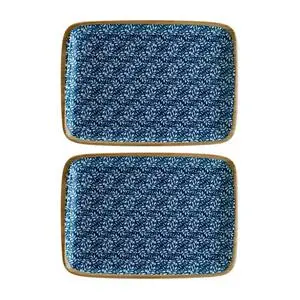 Turgla Home Blue / White Calif Rectangular Decorated Porcelain Plate Set Of Two - Blue/white