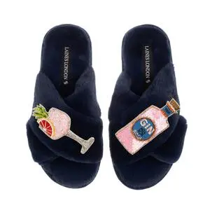 LAINES LONDON Classic Slippers With Brooches - Blue