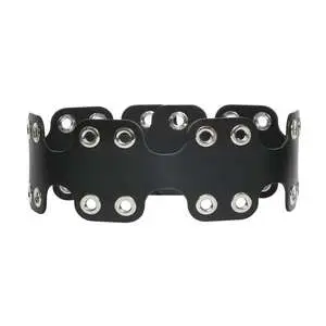 HAUTE CUIR Annora Wide Leather Belt With Grommets - Black