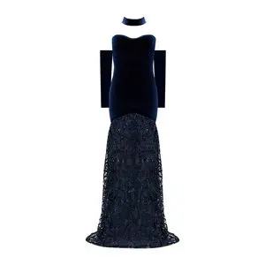 NUR KARAATA Strapless Velvet And Sequin Gown - Blue