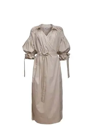 HELENE GALWAS Wrap Dress With Flounce Sleeves - Beige