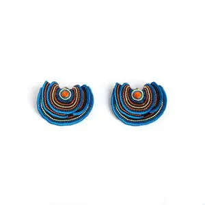 NANA WATANABE Turkey Tail Embroidered Earrings - Blue/black