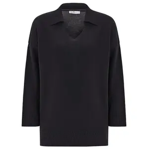 PERALUNA Polo V-neck Knit Pullover - Black