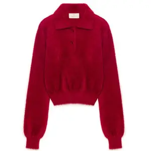 PERALUNA Lucy Polo-neck Crop Knit Blouse - Red