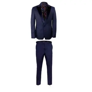 DAVID WEJ Alfredo Dress Single Breasted Velvet Peak Lapel Tuxedo – Navy - Blue