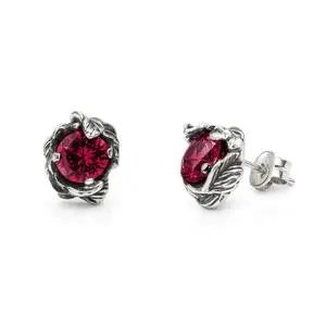 UNALOE Sterling Silver Stud Earrings With Zirconia - Silver/red