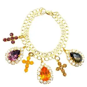 ACHALA HANDCRAFTED Drop Crystal Charm Bracelet - Gold