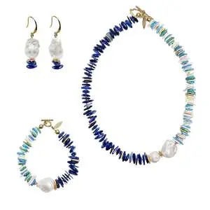 FARRA Kyanite, Shell, And Baroque Pearl Jewelry Set - Blue