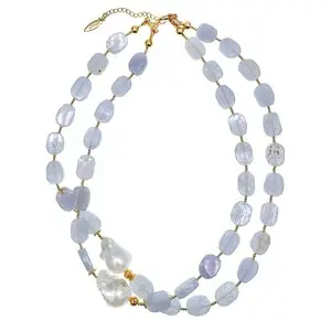 FARRA Blue Lace Agate Double Strand Necklace