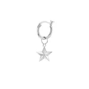 TRUE ROCKS Sterling Star Charm Hoop Earring - Silver