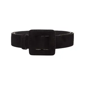 BELTBE Suede Mini Square Buckle Belt - Black
