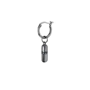 TRUE ROCKS Sterling Silver Pill Charm Hoop Earring - Grey