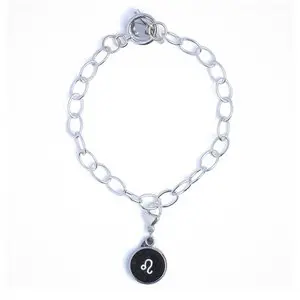 N'DAMUS LONDON Leo Zodiac Sterling Silver & Leather Curb Bracelet - Silver/black
