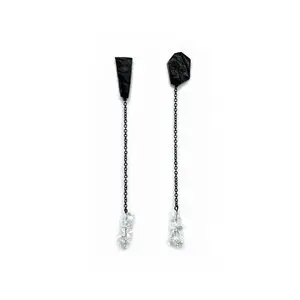 WAIWAI Leather Drop Earrings With Quartz - Black