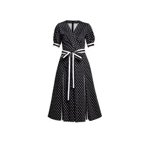 RUMOUR LONDON Jennifer Polka Dot Fit-and-flare Midi Dress With Slits - White/black