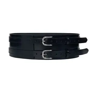 HAUTE CUIR Patrician Wide Leather Belt With Silver-tone Buckles - Black