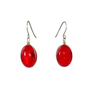 LAURA DAILI Ruby Oval Glass Earrings - Red/silver