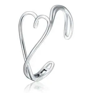 GENEVIVE Heart Design Adjustable Open Cuff Bracelet - Silver