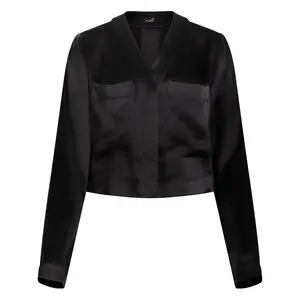 JE MÉRITE (I DESERVE) Cropped Silk Sleep Shirt - Black