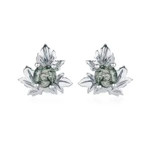 AZURA JEWELRY NEW YORK Frosted Fern Moss Agate Stud Earrings - Silver