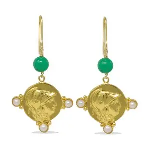VINTOUCH ITALY Athena Pearl And Chrysoprase Earrings - Gold