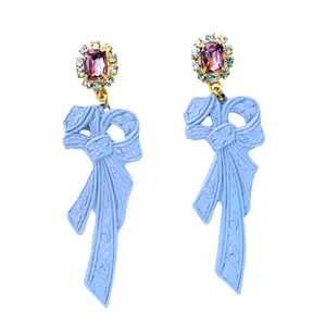 THE PINK REEF Hand-painted Bow Earrings - Pink