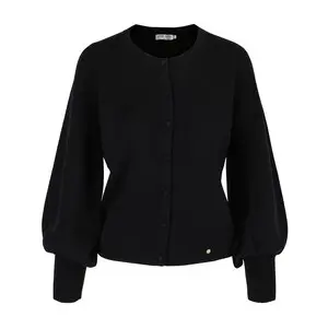 TIRILLM Ava Merino Wool Cardigan With Balloon Sleeves - Black