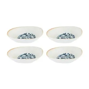 Turgla Home Viento Organic Decorated Porcelain Oval Bowl Set Of Four - Blue