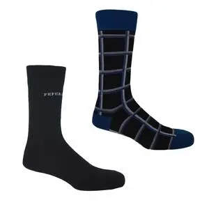 PEPER HAROW - MADE IN ENGLAND Check & Recycled Ribbed Socks Bundle - Black
