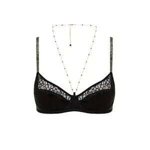 SAETA PARIS Silk & Lace Wired Bra Jewelry Lingerie Leïla - Black