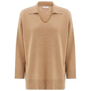 PERALUNA Polo V-neck Knit Pullover - Brown