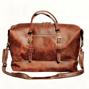 TOURI Leather Weekend Bag With Suit Compartment - Brown