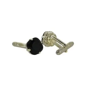 VICKISARGE Black / Silver The Black Stud Cufflink In Platinum - Black/silver