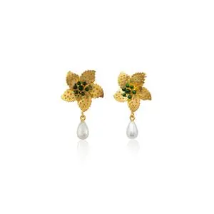 MILOU JEWELRY Flower Pearl Drop Earrings - Green