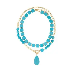 Saachi Pendant Double Necklace - Blue
