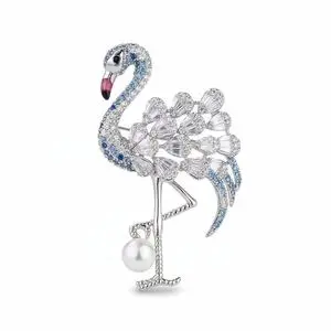 ANGEL BAROCCO Flamingo Freshwater Pearl Zircon Brooch - Silver