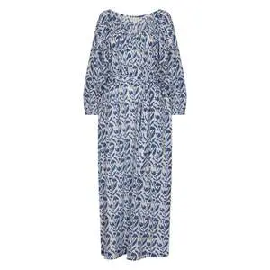 NOLOGO-CHIC Printed Cotton Kaftan With Sash Belt - Blue