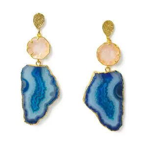 YAA YAA LONDON Hold On Rose Quartz Agate Statement Earrings - Blue
