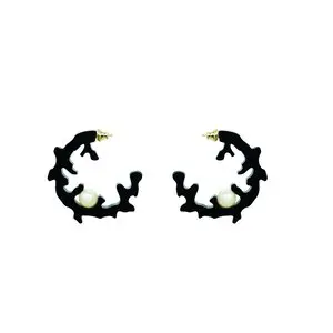 GISSA BICALHO Acrylic Hoop Earrings With Pearls - Black