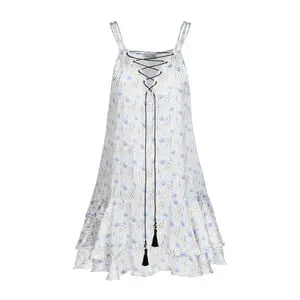 MODALLICA Printed Organic Peace Silk Mini Dress - White/blue