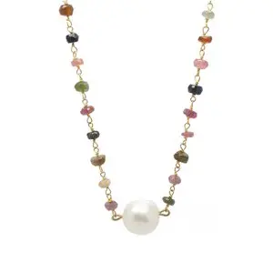SALOME Three Graces Tourmaline And Pearl Necklace - Yellow