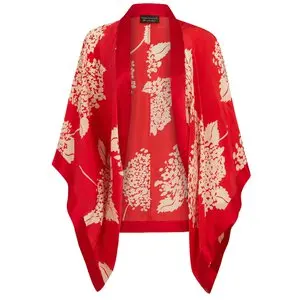 PRETTY ECCENTRIC Hydrangea Print Silk Blend Kimono Shrug