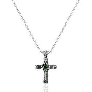 UNALOE Sterling Silver Cross Pendant Necklace With Emerald - Green/silver