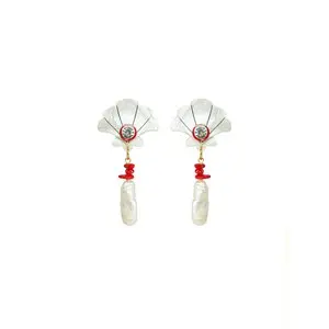 GISSA BICALHO Handmade Shell And Pearl Earrings - Red
